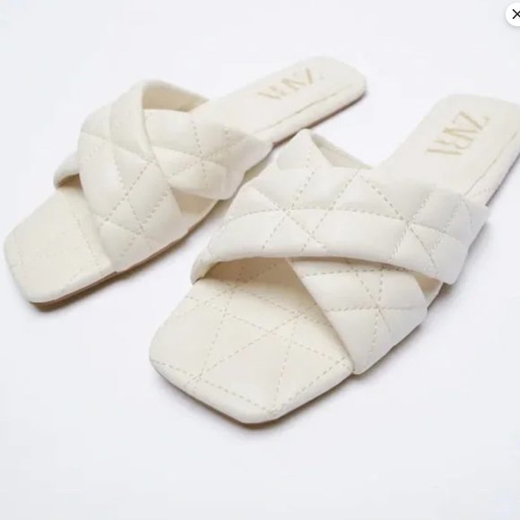 Zara | Shoes | Zara Ivory Quilted Flat Slides Sz 38 | Poshmark